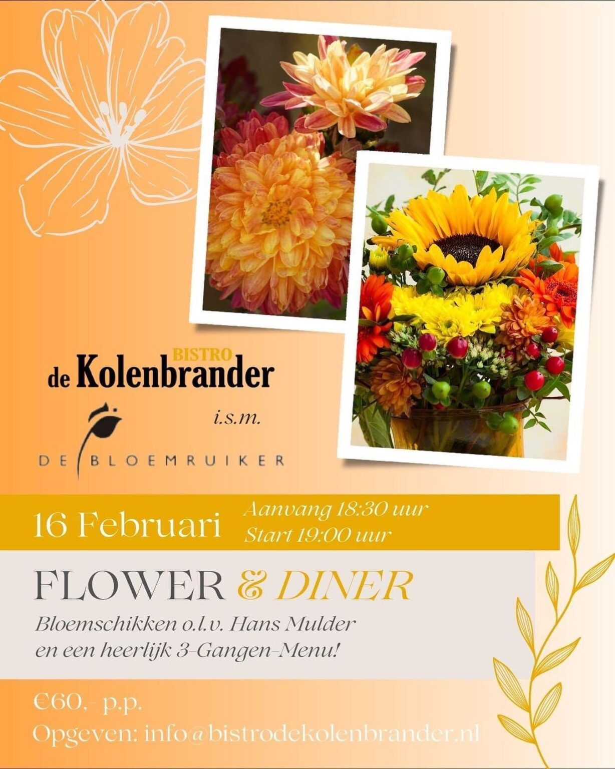16 februari Flower & Diner bij De Kolenbrander - WegdamNieuws
